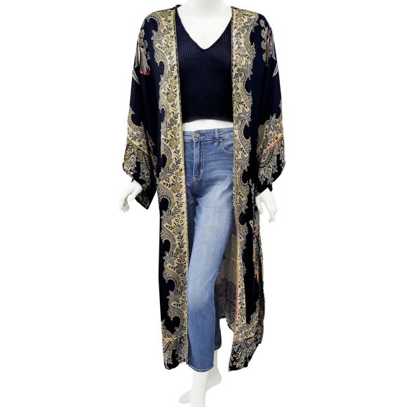 Raj | Jackets & Coats | Raj Thick Stitch Embroidered Duster Black Gold ...